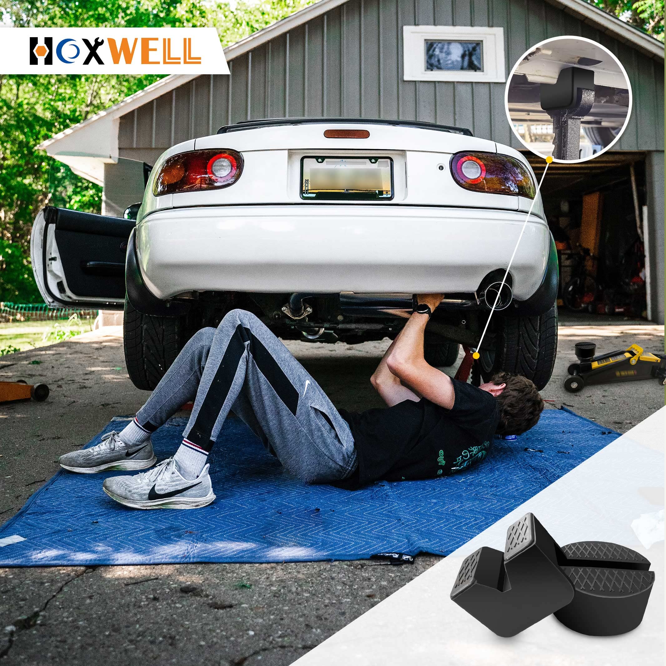 HOXWELL Rubber Jack Pad Pinch Weld Adapter, Universal Slotted Frame Rail Protector for Floor Jack Stands, Jack Pads Extension and Protection, 4 Packs