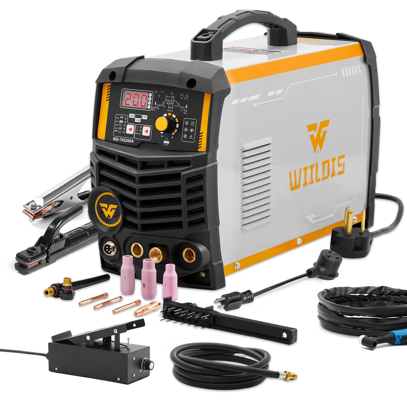 WIILDIS 200 Amp AC/DC Aluminum TIG Welder with Pulse, 220V IGBT Digital Inverter TIG/MMA Welding Machine with Foot Pedal, VRD Function for Carbon Steel,Stainless Steel and Aluminum