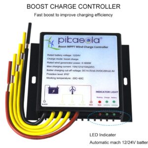 Pikasola MPPT Wind Turbine Charge Controller Wind Generator Controller, 12V/24V Auto Match MPPT Controller IP67 Waterproof, Suitable for 400Watt 600Watt Wind Turbine Generator