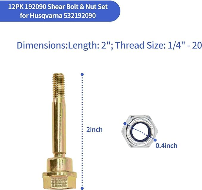 Thaekuns 10pcs 532179828, 532187494, 532188243, 532192090, 588077501, 601001986 Shear Pin Bolt and Nut for Husqvarna,AYP Snow Throwers