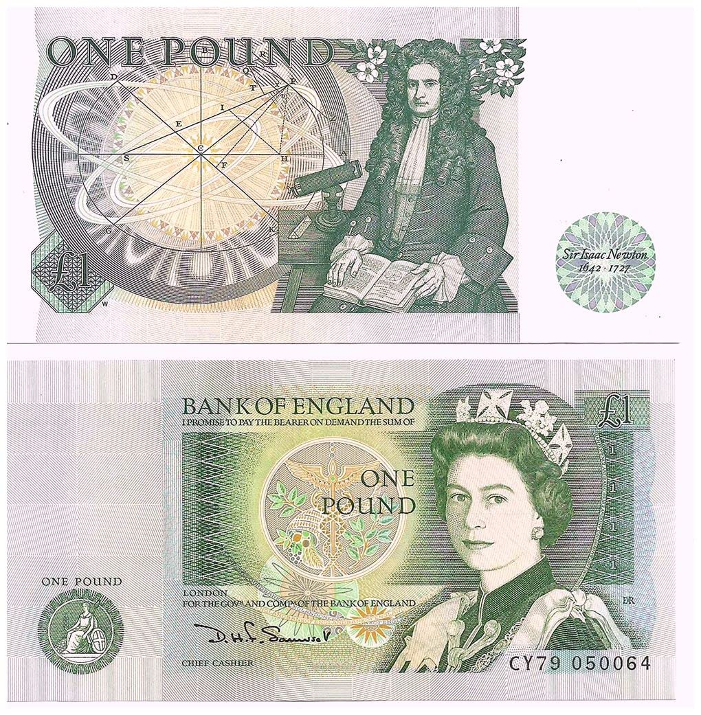 1981 No Mint Mark LOVELY UNCIRCULATED MULTI-COLOR 1981 BRITISH POUND w YOUNG QUEEN ELIZABETH + ISAAC NEWTON! 1 Pound Sterling Seller Uncirculated