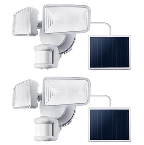 Home Zone Security 2 Pack Solar Floodlights Outdoor with Motion Sensor 40’ x 180°, 1500 Lumens, 5000K Bright White, Dusk to Dawn, Aluminum Adjustable Heads, Waterproof Flood Lights Backyard Patio