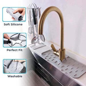 Faucet Splash Guard Silicone Sink Splash Guard 14.5x5.5'' Splash Guard Sink Bathroom Bar Laundry Room Kitchen Sink Splash Guard Long Sink Faucet Mat Behind Silicone Sink Mat (1 Light Grey) (SSSG2022)