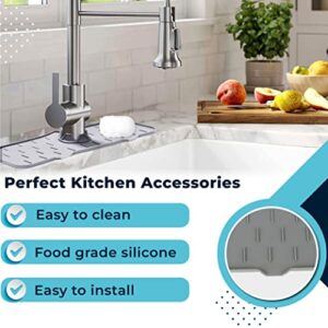 Faucet Splash Guard Silicone Sink Splash Guard 14.5x5.5'' Splash Guard Sink Bathroom Bar Laundry Room Kitchen Sink Splash Guard Long Sink Faucet Mat Behind Silicone Sink Mat (1 Light Grey) (SSSG2022)