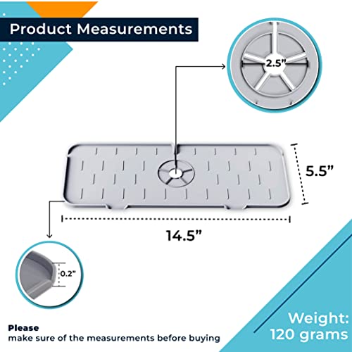 Faucet Splash Guard Silicone Sink Splash Guard 14.5x5.5'' Splash Guard Sink Bathroom Bar Laundry Room Kitchen Sink Splash Guard Long Sink Faucet Mat Behind Silicone Sink Mat (1 Light Grey) (SSSG2022)