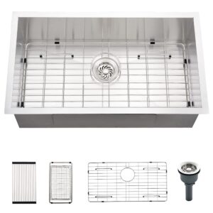 32 undermount stainless steel kitchen sink - dorzom 32"x17" 18 gauge 9 inch deep stainless steel single bowl under mount kitchen sink basin with accessories