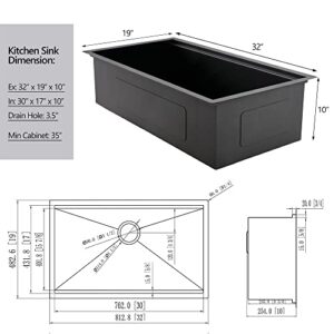 32 Black Undermount Workstation Kitchen Sink - Dorzom 32”x19” Metallic Matte Black Stainless Steel Undermount 18 Gauge 10 Inch Deep Single Bowl Workstation Ledge Kitchen Sink with Accessories