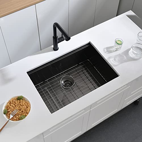 32 Black Undermount Workstation Kitchen Sink - Dorzom 32”x19” Metallic Matte Black Stainless Steel Undermount 18 Gauge 10 Inch Deep Single Bowl Workstation Ledge Kitchen Sink with Accessories