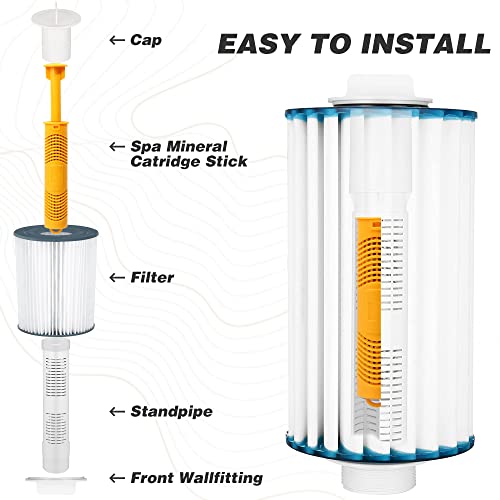 Bilinavy Spa Ag+ Mineral Sticks for Hot Tub, Silver Ion Mineral Cartridge Last for 4 Months Treats (2, Yellow)