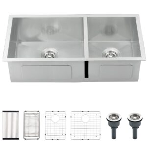 33 undermount double bowl stainless steel kitchen sink - dorzom 33" x 17" stainless steel sink 18 gauge right angle double bowl 60/40 kitchen sink basin h004l-331709