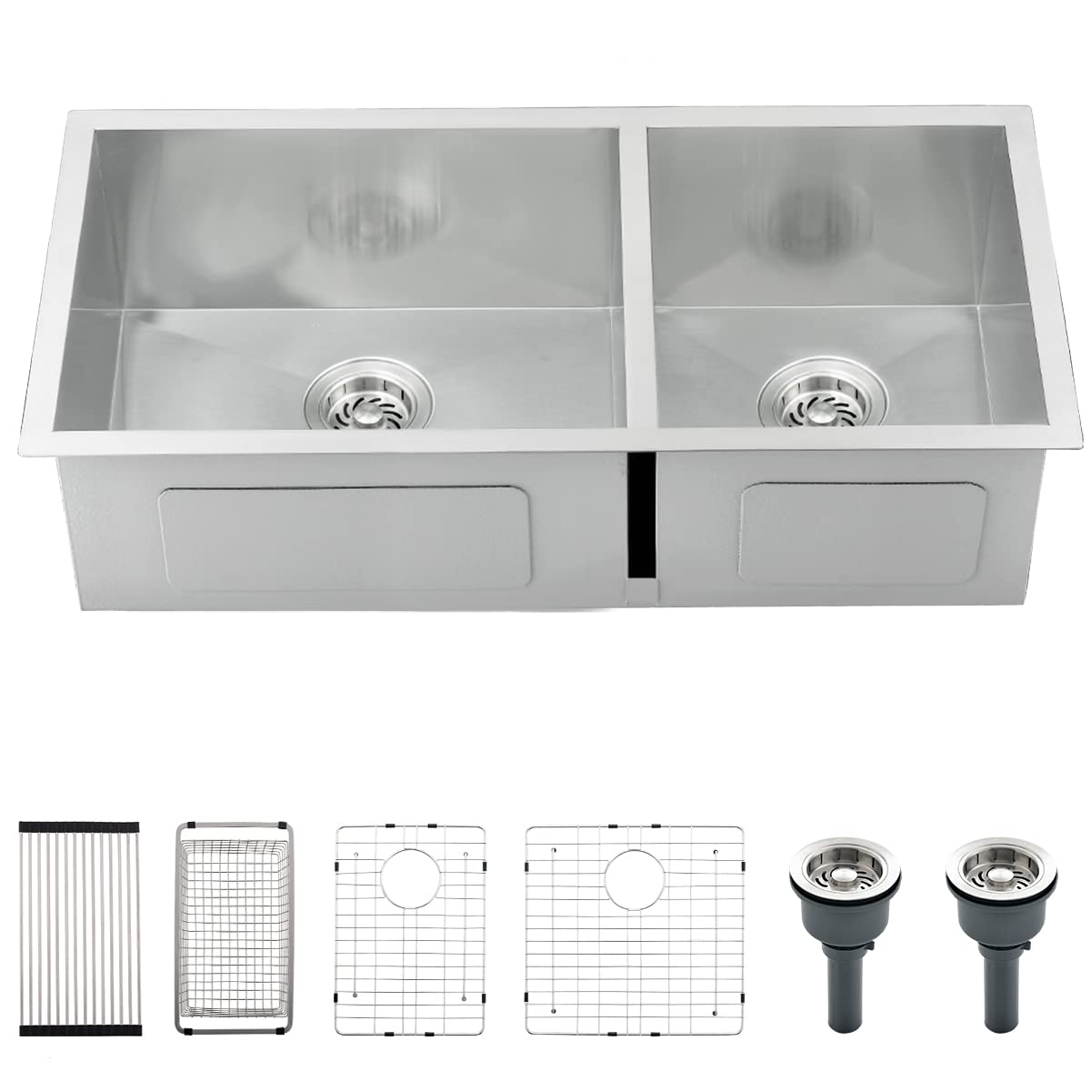 33 Undermount Double Bowl Stainless Steel Kitchen Sink - Dorzom 33" x 17" Stainless Steel Sink 18 Gauge Right Angle Double Bowl 60/40 Kitchen Sink Basin H004L-331709