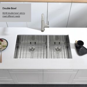 33 Undermount Double Bowl Stainless Steel Kitchen Sink - Dorzom 33" x 17" Stainless Steel Sink 18 Gauge Right Angle Double Bowl 60/40 Kitchen Sink Basin H004L-331709