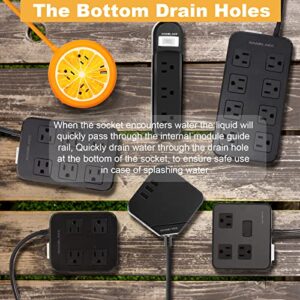 Outdoor Power Strip Surge Protector Weatherproof with 3 widely outlets 6ft Extension Cord,12w 3 USB A,Flat Plug,1875W(15A),Desk Kitchen Bathroom Terrace Suitable,Fire Resistance PC Resin