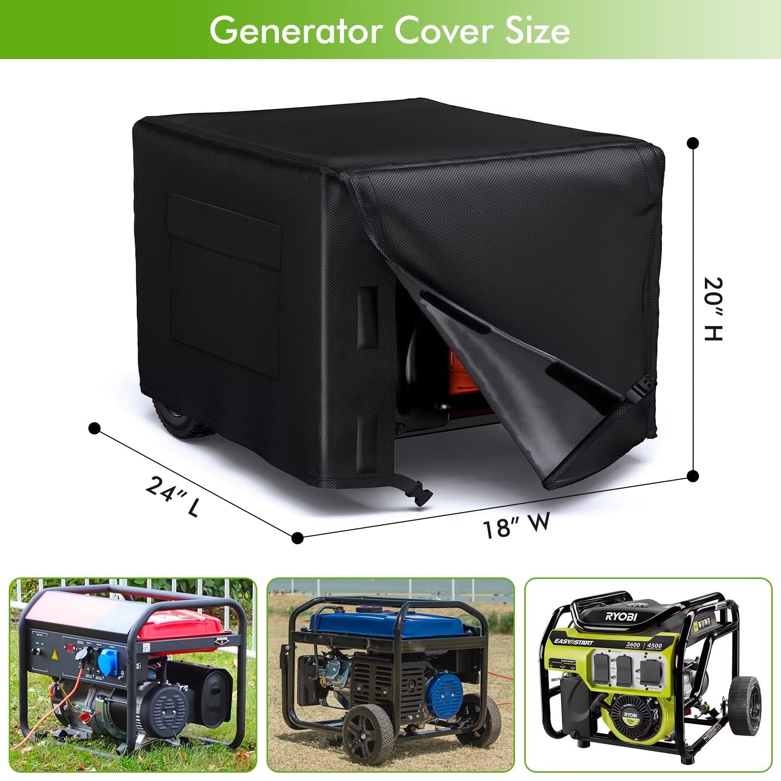 WLEAFJ Generator Cover Heavy Duty Waterproof, Universal Portable Generator Cover 24”L x 18”W x 20”H - for iGen 4500 and Predator 3500