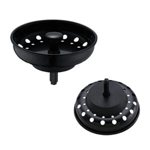 2 packs kitchen sink strainer black windaly sink drain strainer and stopper replacement with anti-clog rubber, stainless steel sink stopper for universal 3-1/2 inch kitchen drains