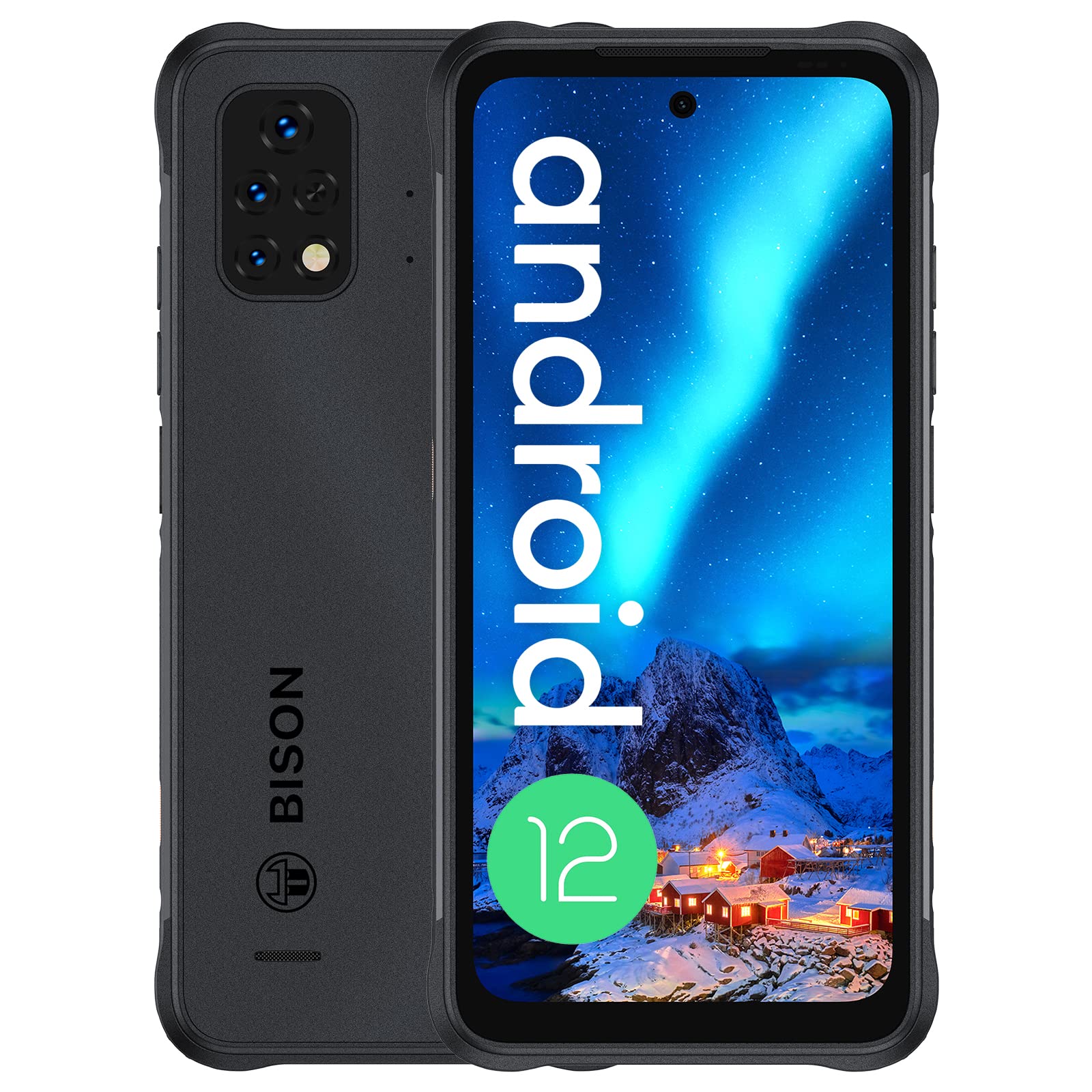 UMIDIGI Bison 2 Rugged Smartphones Unlocked,6GB+128GB Android 12 IP68/IP69K Waterproof Shockproof Phone 6150mAh Battery with 6.5" Large Full Screen Smartphone 48MP Main Camera 4G Cell Phone - Black