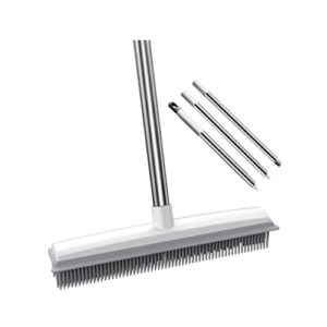 upkoch floor scrubber brush silicone carpet rake hair cleaning broom rubber broom carpet rake pet hair remover broom long handle scrubbing brush household cleaning tools white grey