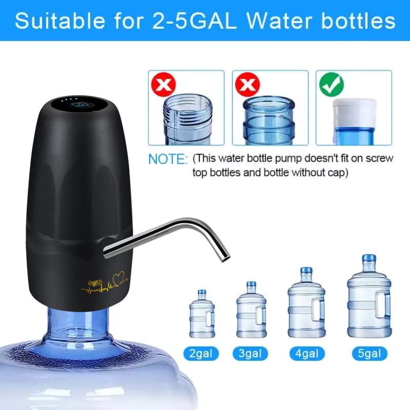 5 Gallon Water Bottle Dispenser, Water Bottle Pump USB Rechargeable & Portable Water Bottle Pump Dispenser, for Office, Kitchen, Camping, Indoor and Outdoor Universal 2-5 Gallon Water Bottles.