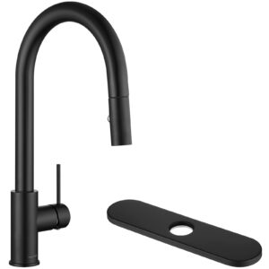 aguastella as60mb matte black pull down kitchen faucet and asd52mb matte black deck plate combination