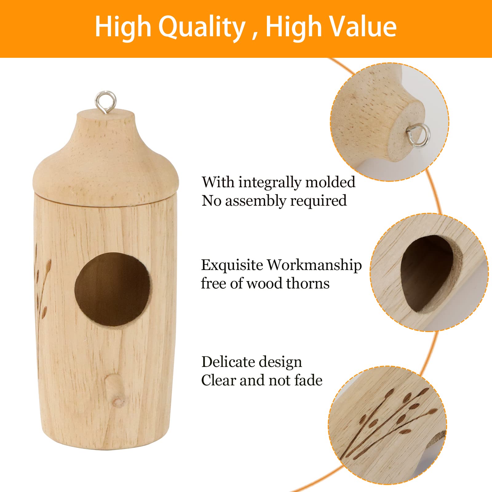 OROGHT Hummingbird House - Natural Wooden Hummingbird Houses for Outside Hanging, Gardening Gifts Home Decoration 3 Packs