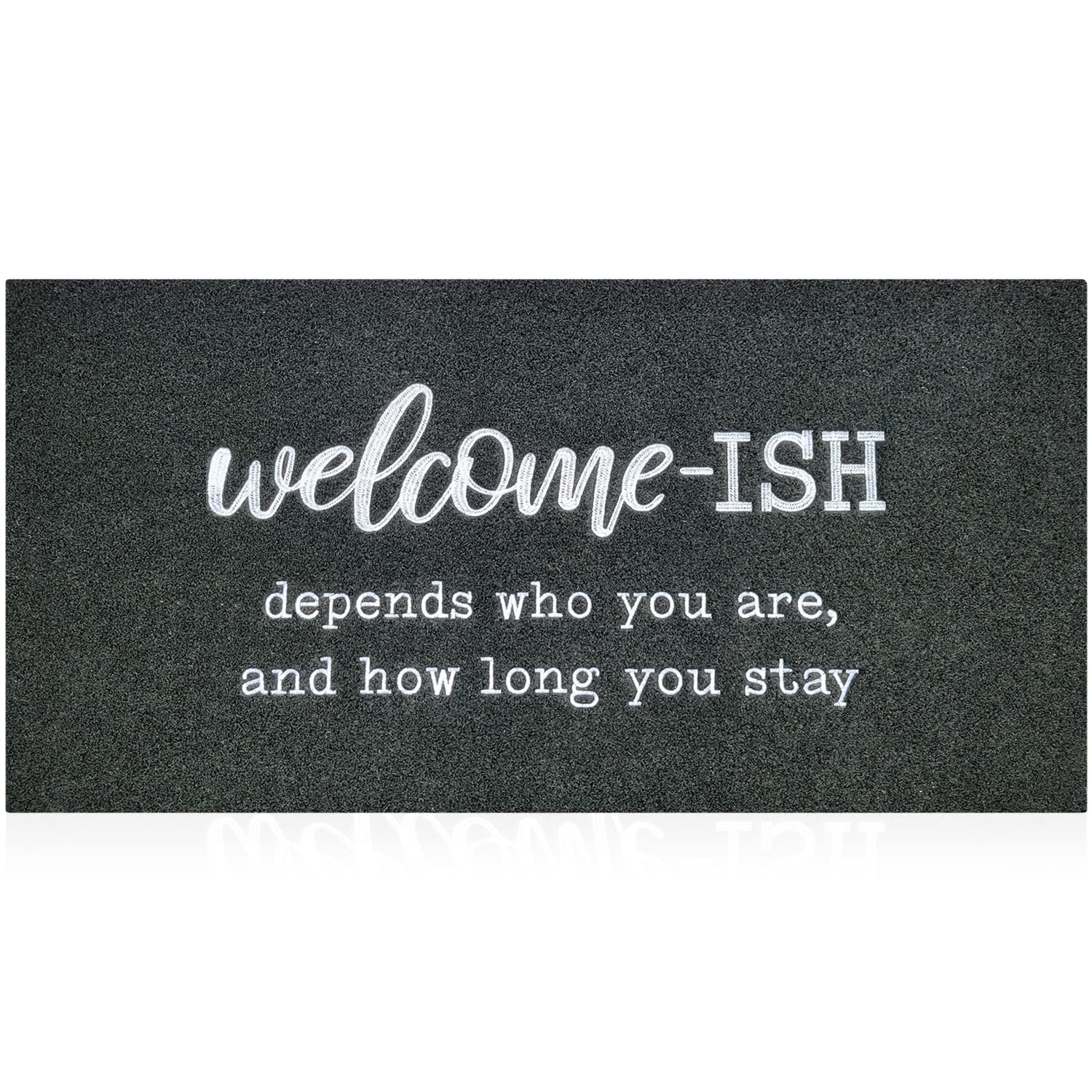 Large Door Mats Outdoor Welcome Mat for Front Door Outside Entryway Funny Doormat Non Slip Rubber Back Rugs Black Welcome-ish Low Profile Mats for Entry Patio Shoe Rugs, 18"x47"