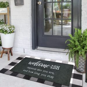 Large Door Mats Outdoor Welcome Mat for Front Door Outside Entryway Funny Doormat Non Slip Rubber Back Rugs Black Welcome-ish Low Profile Mats for Entry Patio Shoe Rugs, 18"x47"