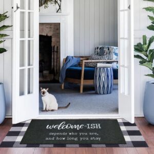 Large Door Mats Outdoor Welcome Mat for Front Door Outside Entryway Funny Doormat Non Slip Rubber Back Rugs Black Welcome-ish Low Profile Mats for Entry Patio Shoe Rugs, 18"x47"