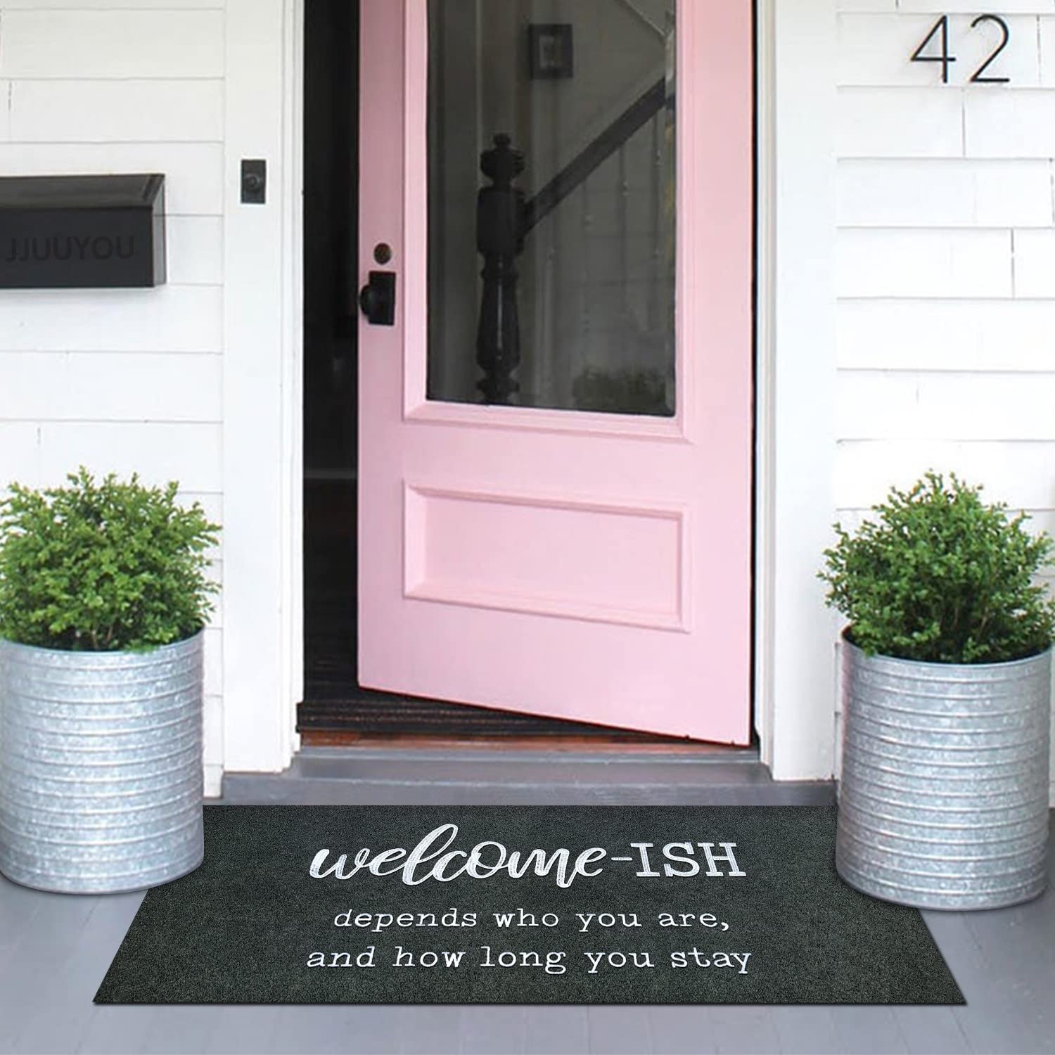 Large Door Mats Outdoor Welcome Mat for Front Door Outside Entryway Funny Doormat Non Slip Rubber Back Rugs Black Welcome-ish Low Profile Mats for Entry Patio Shoe Rugs, 18"x47"