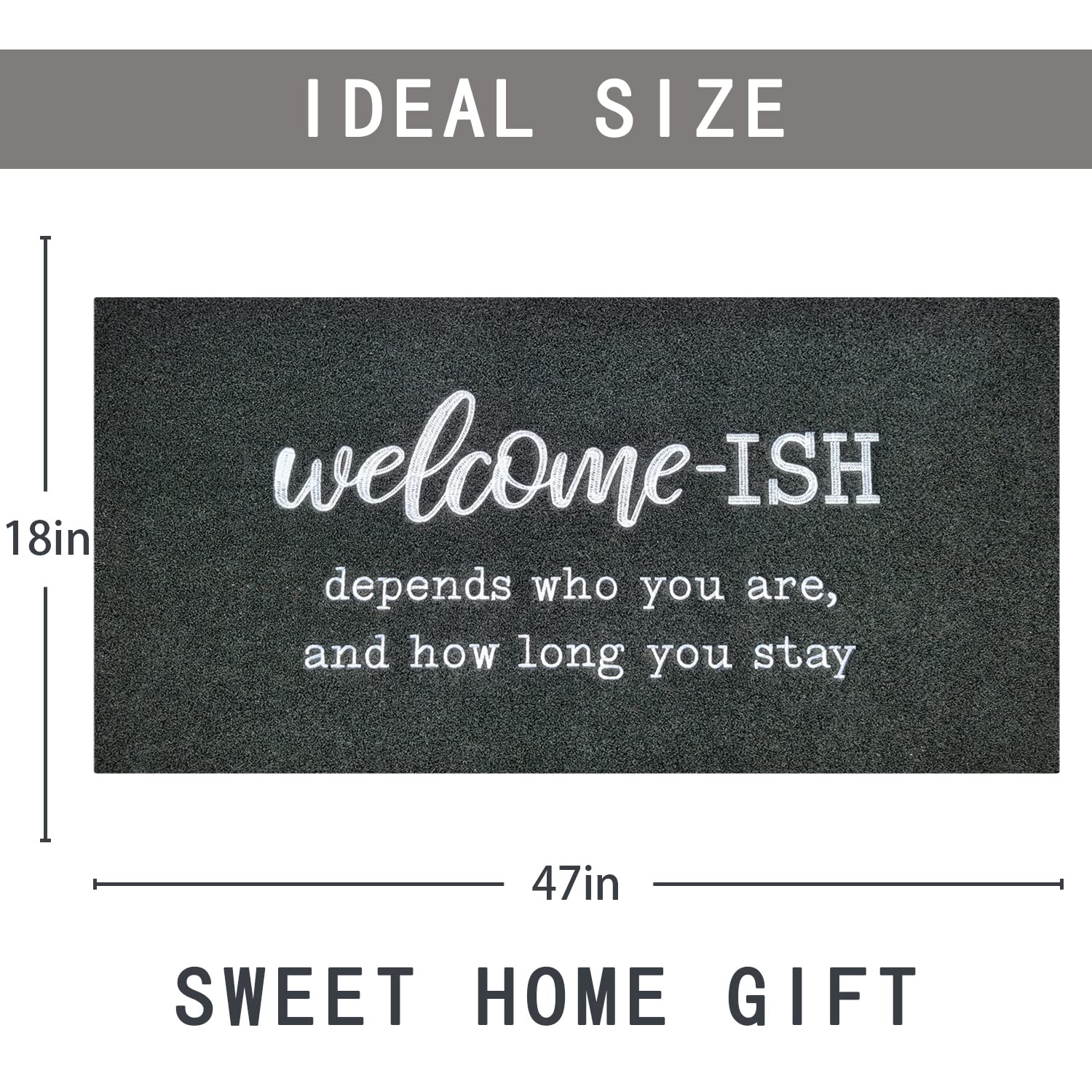 Large Door Mats Outdoor Welcome Mat for Front Door Outside Entryway Funny Doormat Non Slip Rubber Back Rugs Black Welcome-ish Low Profile Mats for Entry Patio Shoe Rugs, 18"x47"