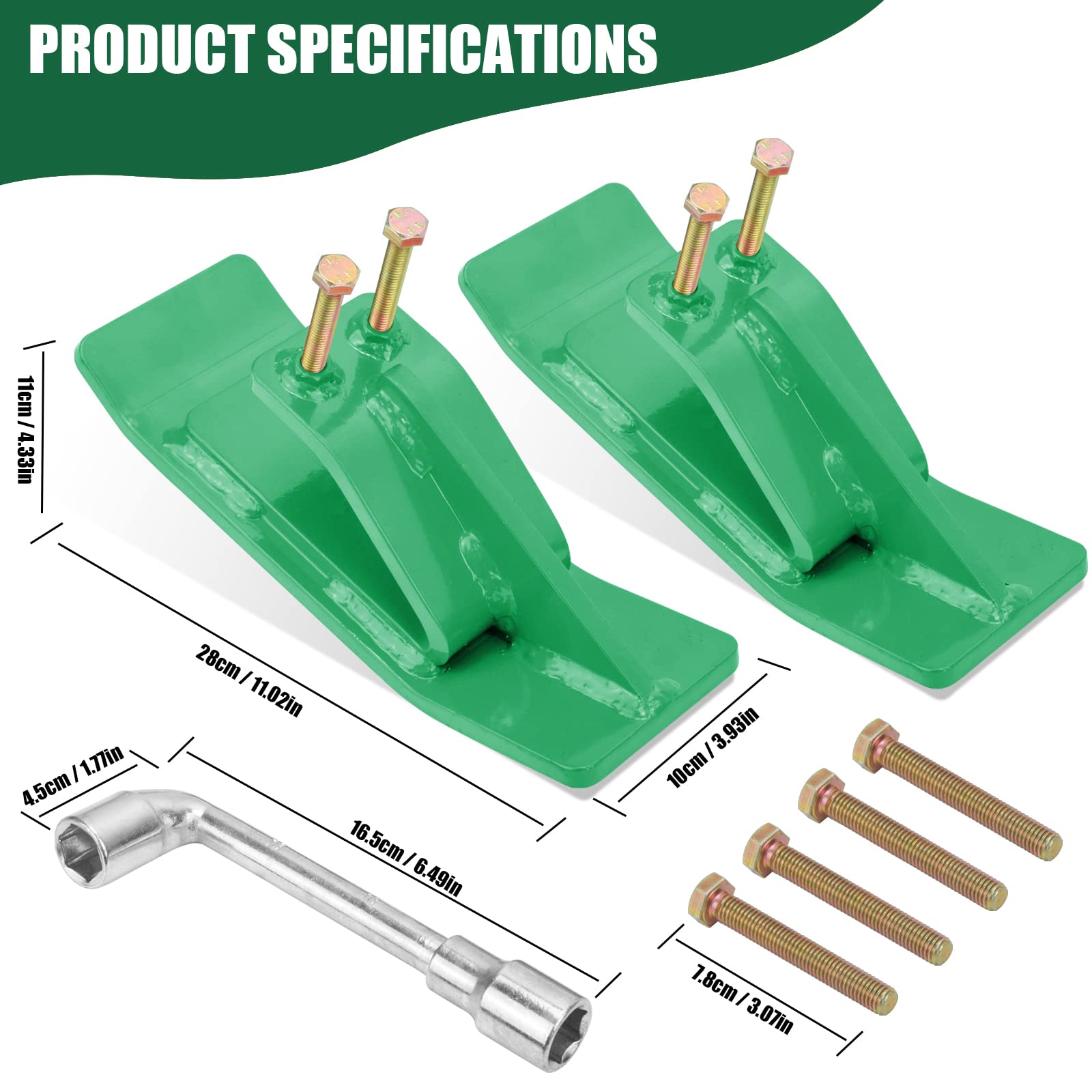 Tractor Bucket Protector(Upgraded Version), 2Pcs Ski Edge Protector, Turf Tamer Skid Protector with Grade8.8 Double Lock Nuts and Bolts, Heavy Duty Steel for Snow Removal Spreading Gravel,Green