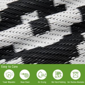 Easy-Going Reversible Outdoor Rugs 4x6ft Waterproof Plastic Straw Rug Stain & UV Resistant Floor Mat for Patio Porch RV Backyard Pool Deck Picnic Beach Trailer Camping (Diamond/Black & White)