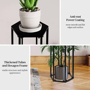 DAILY&DIARY Plant Stand Indoor Set of 3, Modern Hexagon Tall Plant Stand Outdoor Plant Stand Nesting Metal Plant Stand Flower Pot Shelf Holder for Living Room,Patio, Party, Wedding Decor (hex-black)