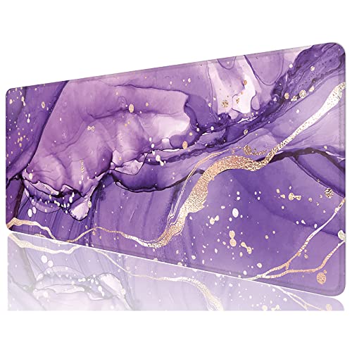 Niniubye Desk Mat, Large Mouse Pad, 32" x 12" XXL Extended Gaming Mousepad, Desktop Decor Desk Pad, Cute Men Women Office Supplies and Accessories, XL Mouse Pad for Laptop & Keyboard, Purple Marble