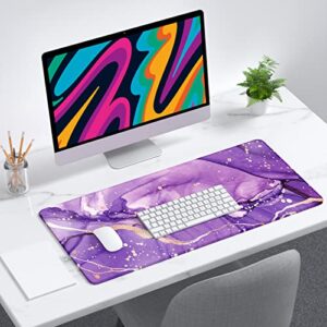 Niniubye Desk Mat, Large Mouse Pad, 32" x 12" XXL Extended Gaming Mousepad, Desktop Decor Desk Pad, Cute Men Women Office Supplies and Accessories, XL Mouse Pad for Laptop & Keyboard, Purple Marble