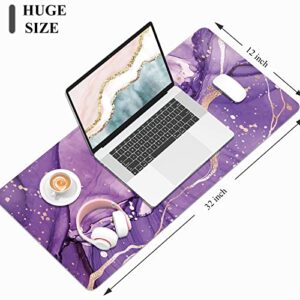 Niniubye Desk Mat, Large Mouse Pad, 32" x 12" XXL Extended Gaming Mousepad, Desktop Decor Desk Pad, Cute Men Women Office Supplies and Accessories, XL Mouse Pad for Laptop & Keyboard, Purple Marble