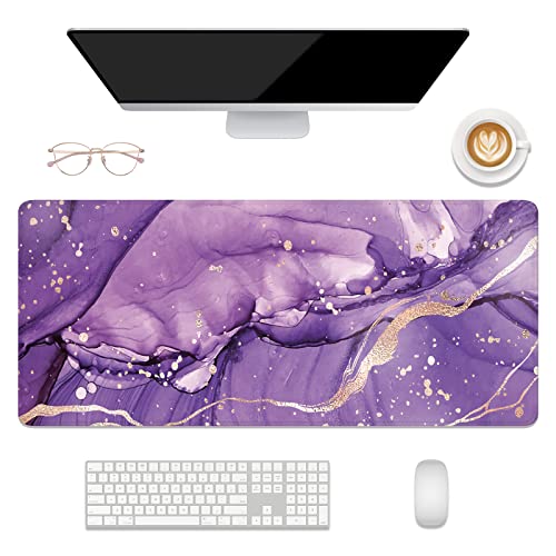 Niniubye Desk Mat, Large Mouse Pad, 32" x 12" XXL Extended Gaming Mousepad, Desktop Decor Desk Pad, Cute Men Women Office Supplies and Accessories, XL Mouse Pad for Laptop & Keyboard, Purple Marble