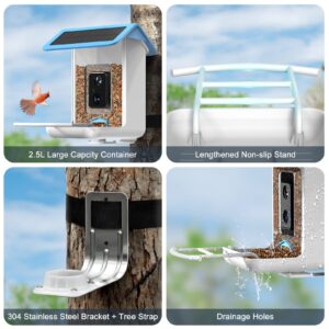 BROAIMX Smart Bird Feeder Camera, Free AI Forever, 1080P HD Camera Auto Capture Bird Videos & Solar Panel, App Notify When Birds Detected, Bird House with Built-in Two-Way Microphone