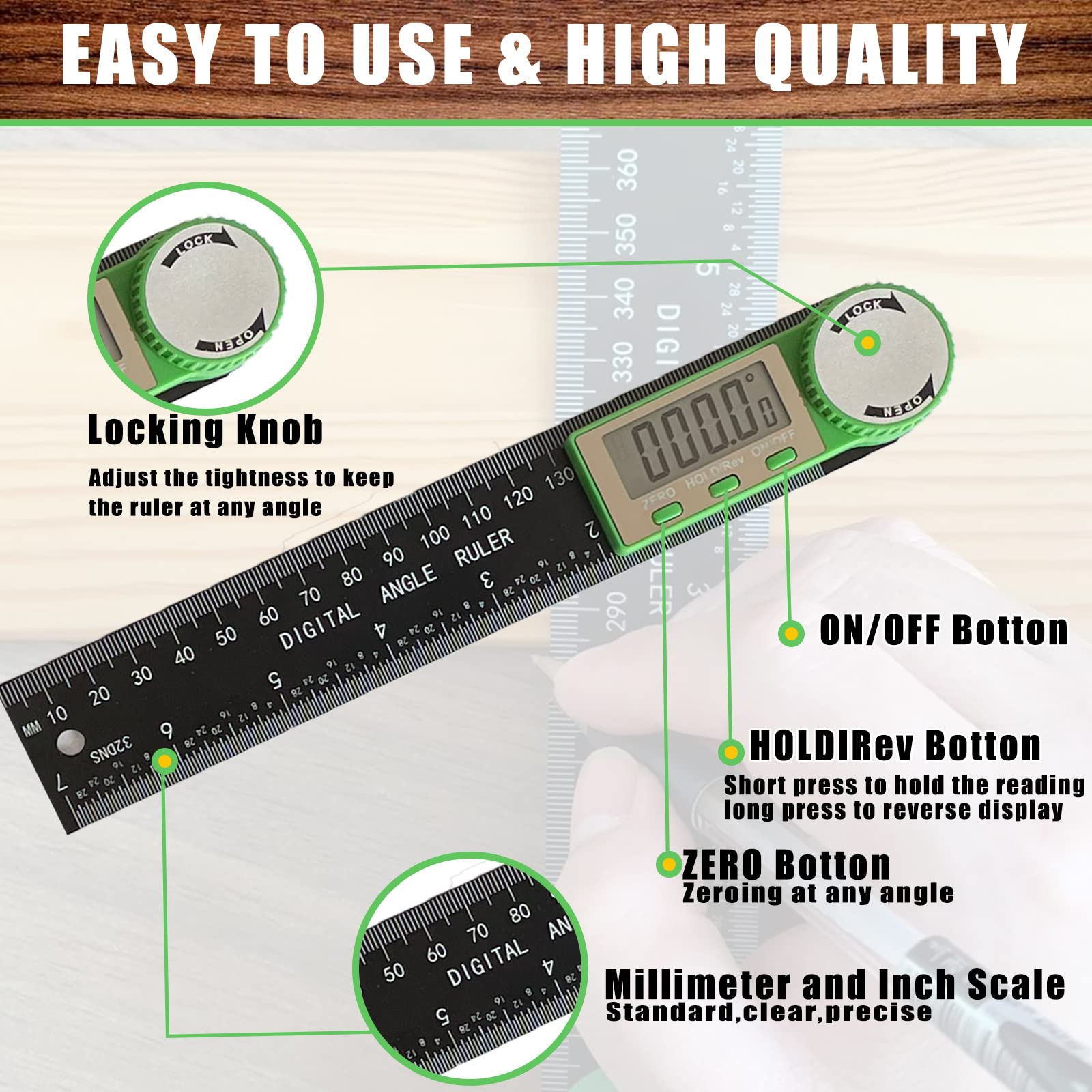 Digital Angle Finder Protractor, 2-in-1 Digital Miter Saw Protractor, 7 Inch/200mm ABS Angle Ruler, High Accuracy Miter Angle Measuring Tool for Woodworking, Metalworking, Carpenter, Construction