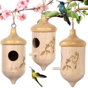 hummingbird house,wooden hummingbird houses for outside for nesting, gardening gifts home decoration,3 pack