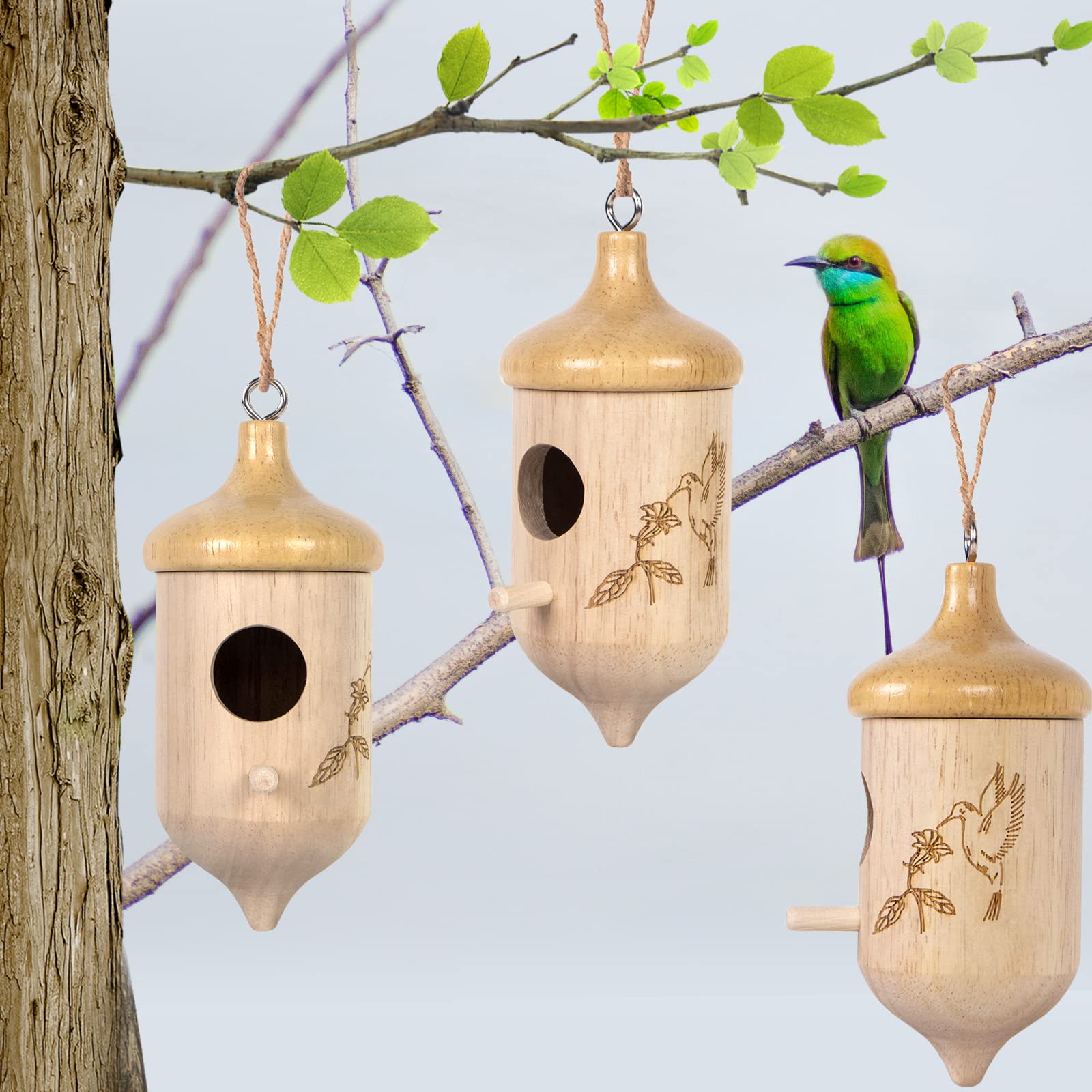 Hummingbird House,Wooden Hummingbird Houses for Outside for Nesting, Gardening Gifts Home Decoration,3 Pack