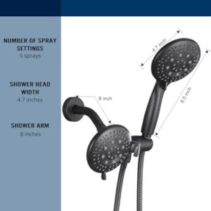 Cobbe 48-Setting High Pressure 3-Way Shower Head Combo, Hand Held Shower & Rain Shower Separately or Together, 4.7" Dual 2 in 1 Showerhead with Stainless Steel Hose - Matte Black