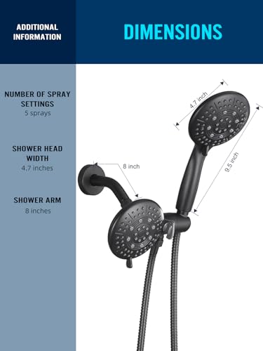 Cobbe 48-Setting High Pressure 3-Way Shower Head Combo, Hand Held Shower & Rain Shower Separately or Together, 4.7" Dual 2 in 1 Showerhead with Stainless Steel Hose - Matte Black