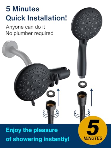 Cobbe 48-Setting High Pressure 3-Way Shower Head Combo, Hand Held Shower & Rain Shower Separately or Together, 4.7" Dual 2 in 1 Showerhead with Stainless Steel Hose - Matte Black