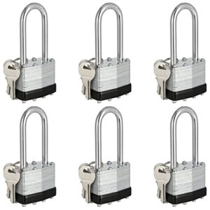 travate keyed alike padlocks, laminated heavy duty padlocks keyed alike set of 6, key lock with 1-9/16"(40mm) wide body 2-inch long shackle for storage unit, sheds, garages and fence