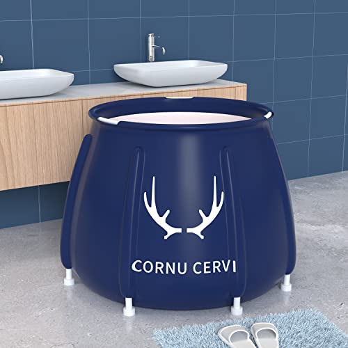 Portable Bathtub Thickened Insulation, Double Drainage, Folding Portable, Suitable for Small Spaces (Bathroom, Outdoor, RV) Soaking, spa(blue antlers)