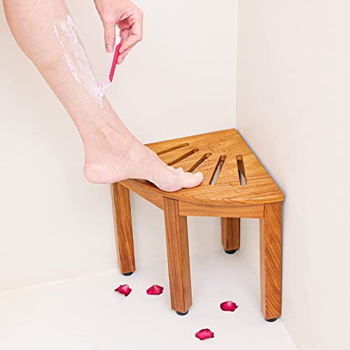 NNN 12" Teak Shower Stool/Teak Shower Foot Rest/Shower Stool for Shaving Legs/Teak Shower Bench/Shower Stool for Inside Shower/Corner Shower Stool, Suitable for Small Shower Spaces.