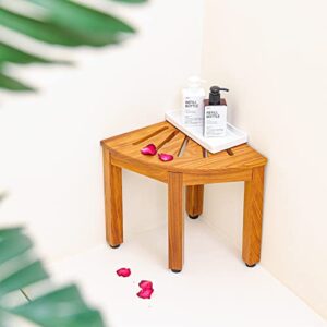 NNN 12" Teak Shower Stool/Teak Shower Foot Rest/Shower Stool for Shaving Legs/Teak Shower Bench/Shower Stool for Inside Shower/Corner Shower Stool, Suitable for Small Shower Spaces.