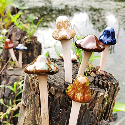 Housoutil Mushroom Decor 8pcs Garden Mushroom Statue Ceramics Mushroom Garden Lawn Ornaments