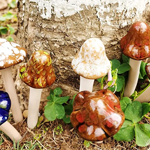 Housoutil Mushroom Decor 8pcs Garden Mushroom Statue Ceramics Mushroom Garden Lawn Ornaments