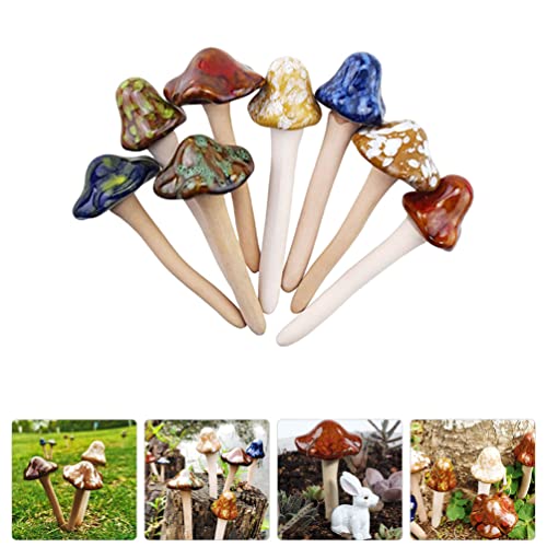 Housoutil Mushroom Decor 8pcs Garden Mushroom Statue Ceramics Mushroom Garden Lawn Ornaments